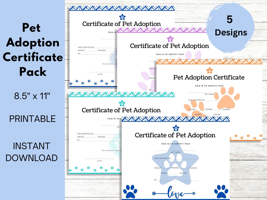 Pet Adoption Certificate Bundle | Pet Certificates, Dog Adoption, Cat ...