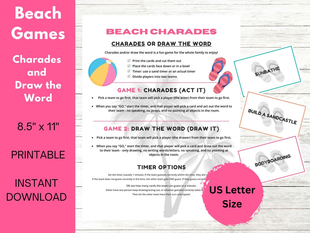 Beach Charades, 2 Summer Games, Draw It and Act It | Pool Party, Family ...