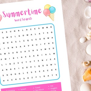 Summer Word Search, Printable Summertime Game, Pool Party Game, Beach ...