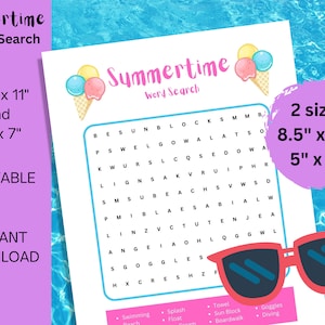 Summer Word Search, Printable Summertime Game, Pool Party Game, Beach ...