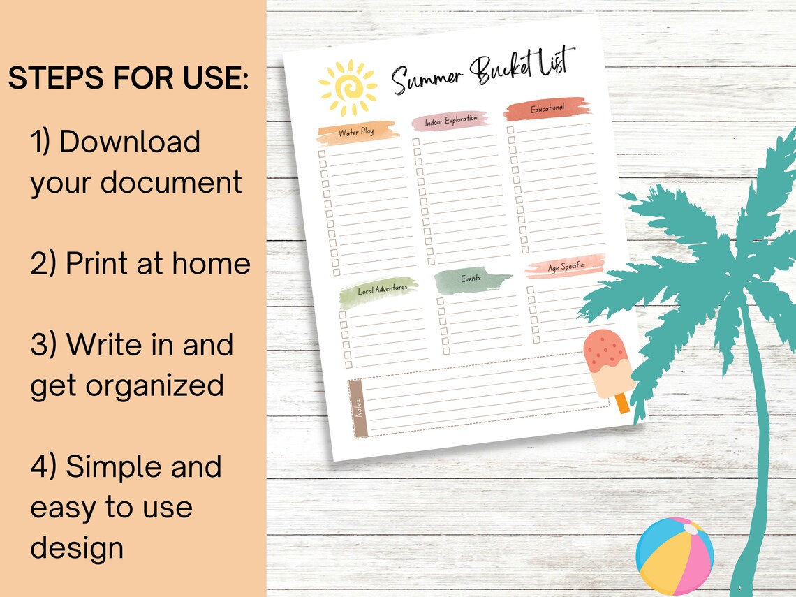Summer Bucket List Printable | Blank Summer Family Checklist | Summer ...