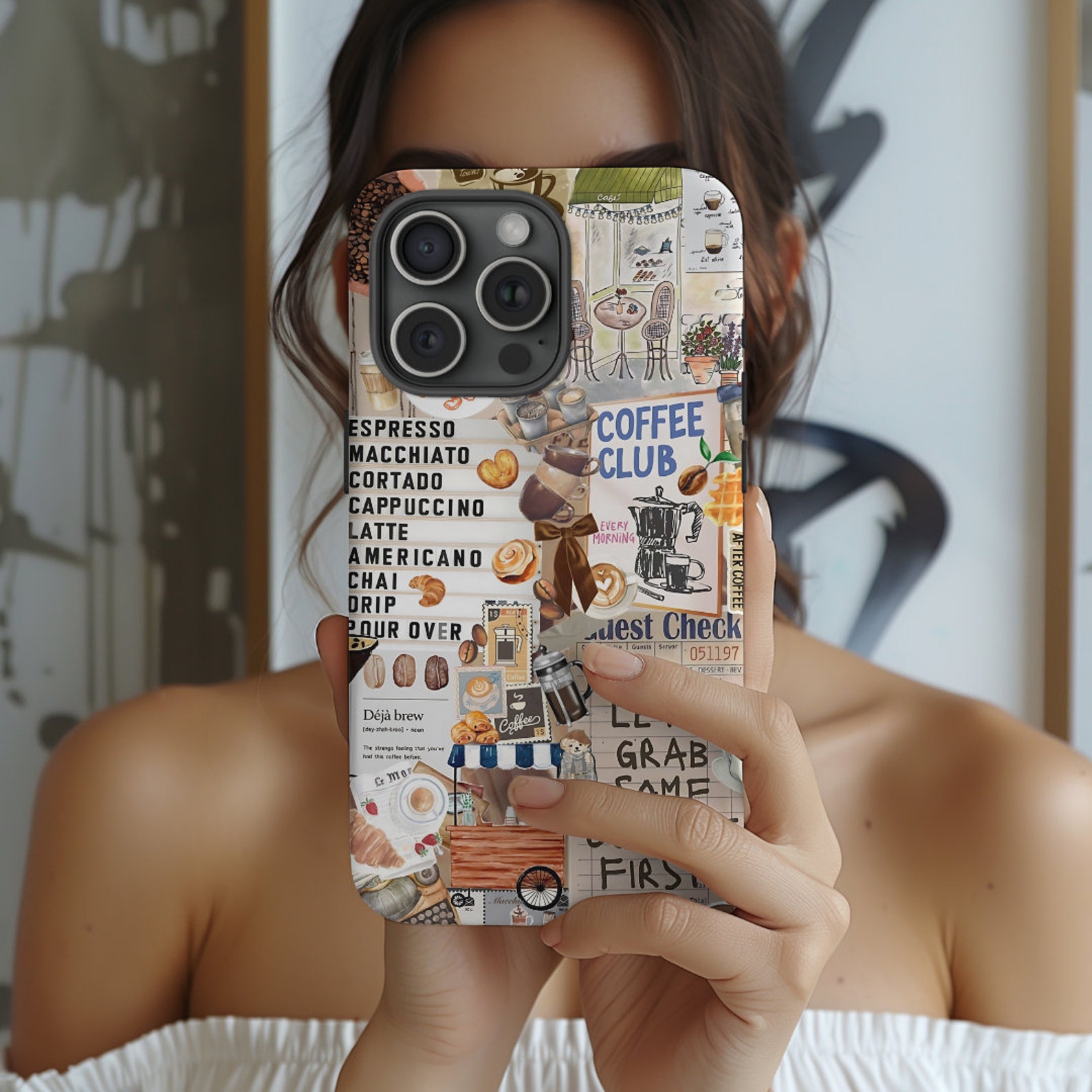 Coquette Coffee Collage Phone Case, Gift for Coffee Lovers, Beige ...