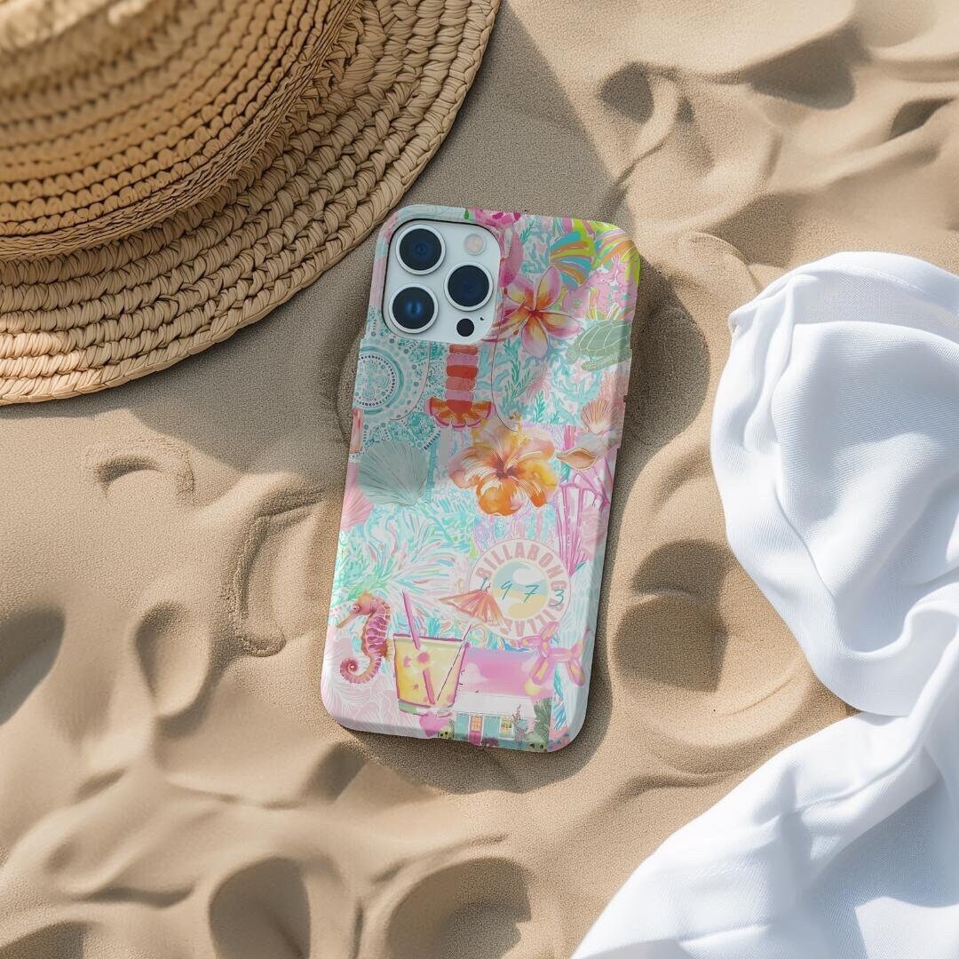 Hibiscus Flower Collage Phone Case, Tropical Beach Aesthetic, Coconut ...