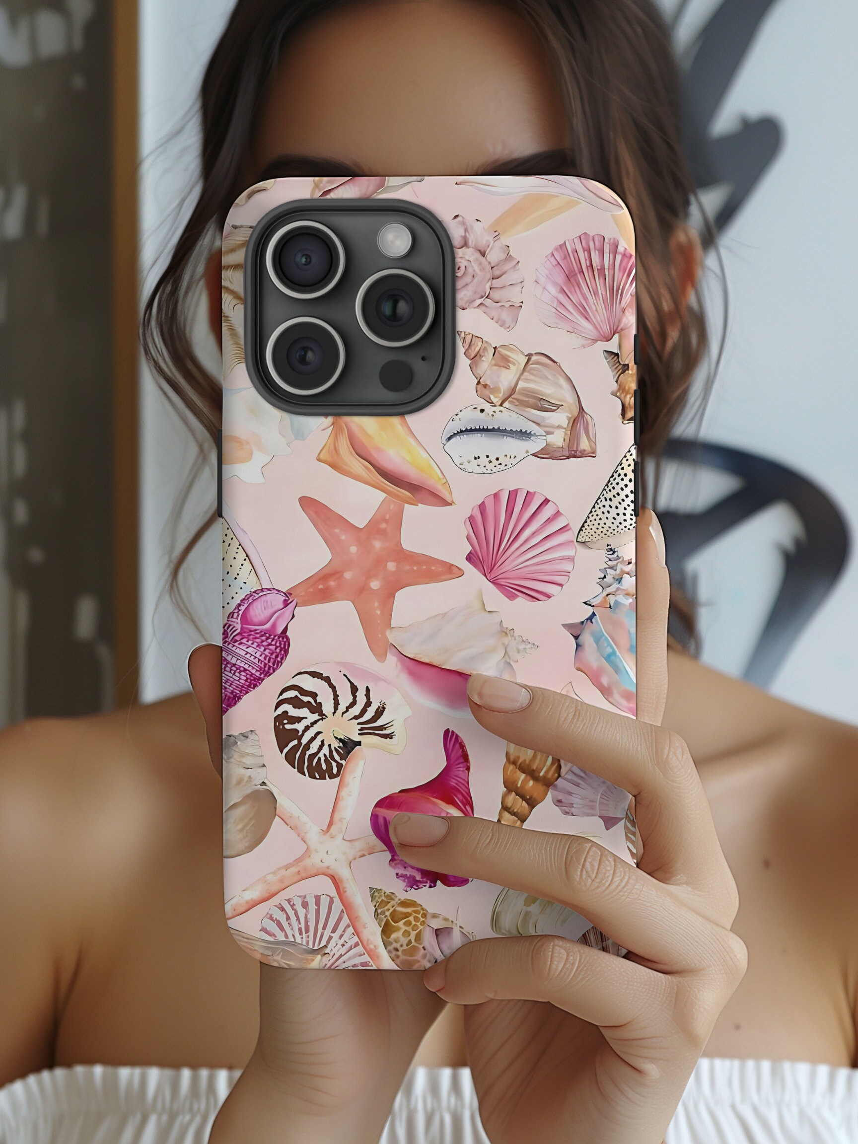 Pink Watercolor Seashell Collage Phone Case, Trendy Summer Phone Case ...