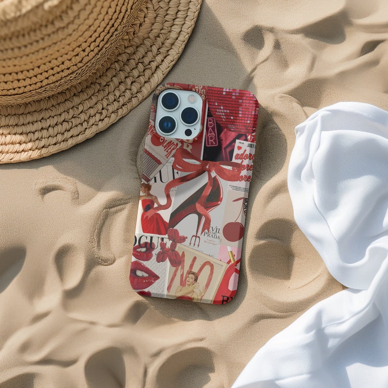 Red Disco Collage Phone Case, Retro Themed, Red Coquette Aesthetic ...