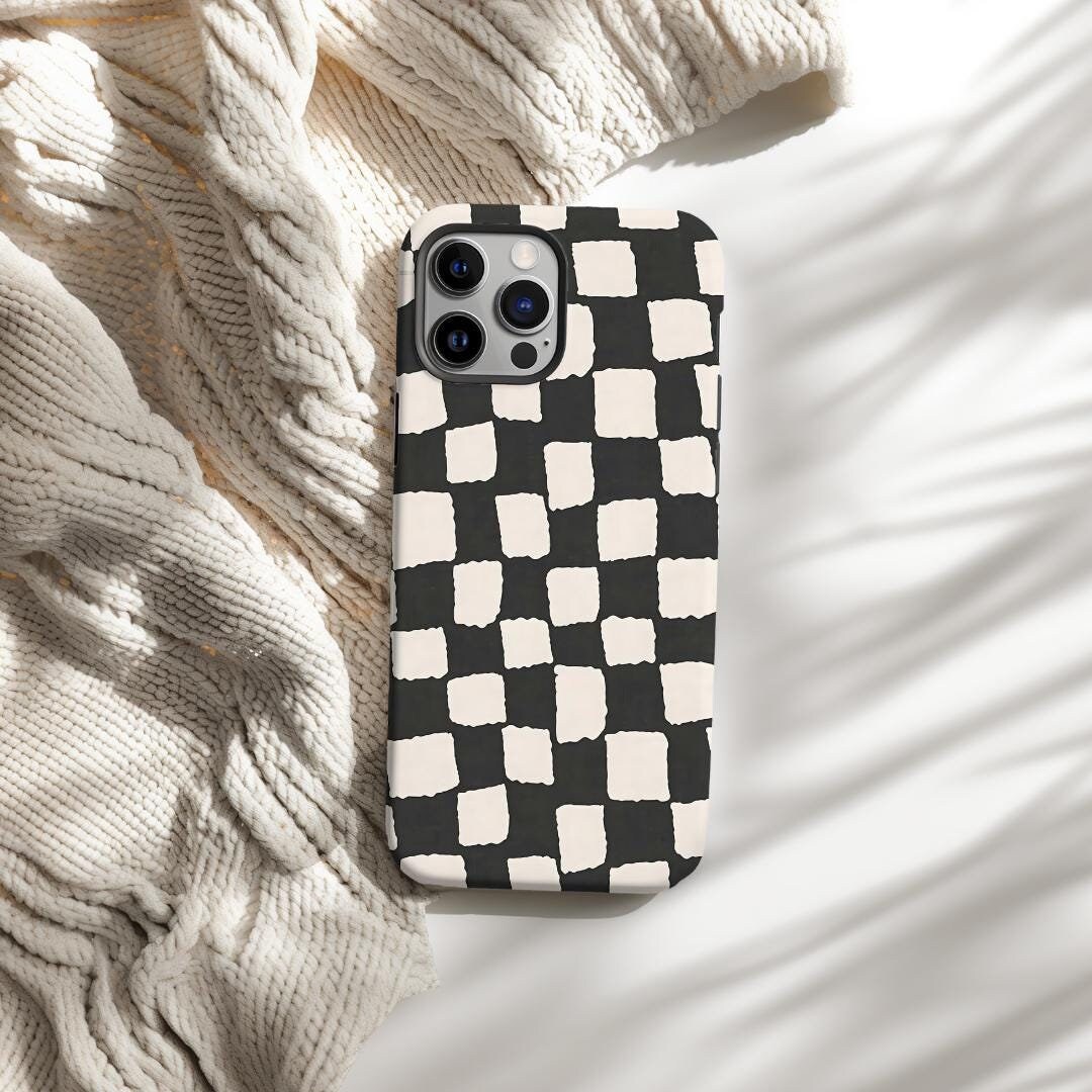 Retro Black and White Checkerboard Phone Case, Cute Checker Prints ...