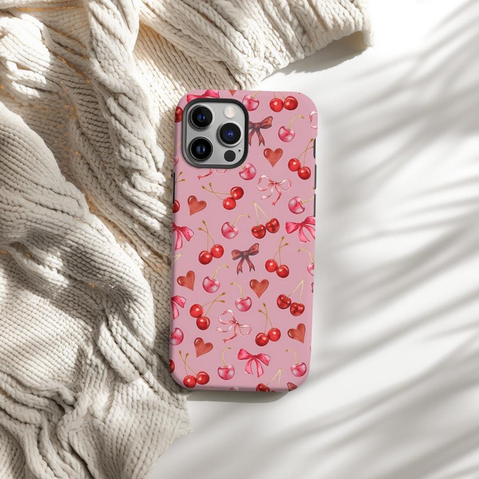 Coquette Cherry Phone Case, Cute Bow Phone Case, Dainty Aesthetic ...