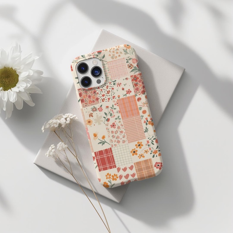 Cottagecore Patchwork Quilt Phone Case, Vintage Floral & Gingham Cover ...