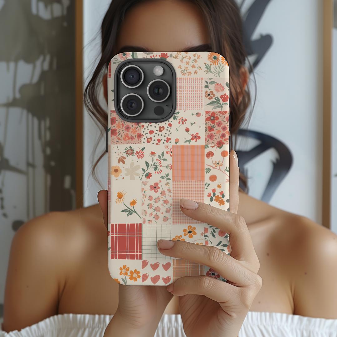 Cottagecore Patchwork Quilt Phone Case, Vintage Floral & Gingham Cover ...