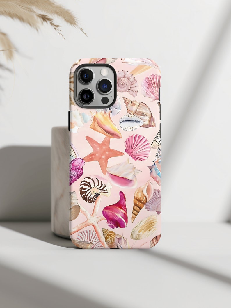 Pink Watercolor Seashell Collage Phone Case, Trendy Summer Phone Case ...