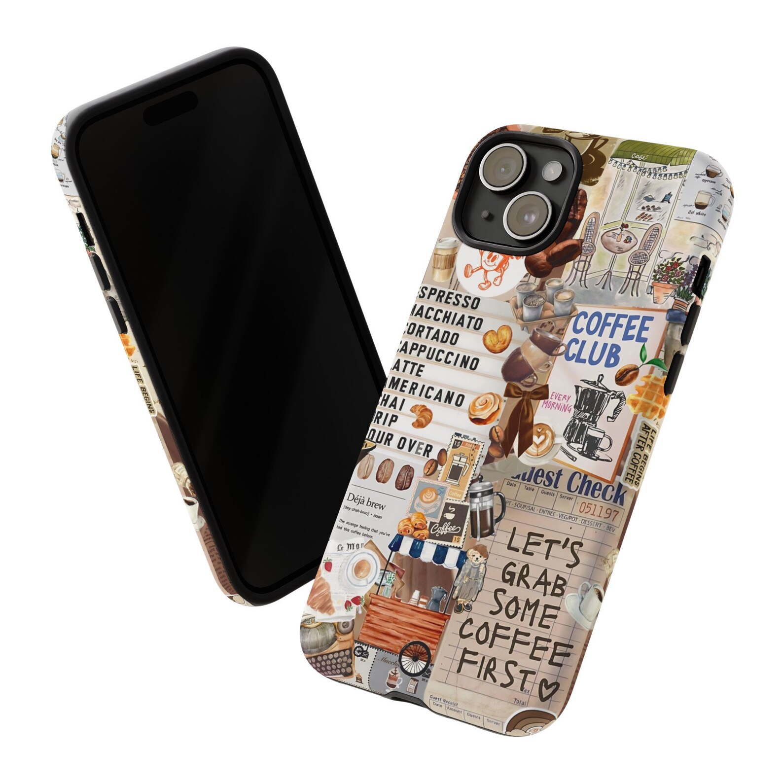 Coquette Coffee Collage Phone Case, Gift for Coffee Lovers, Beige ...