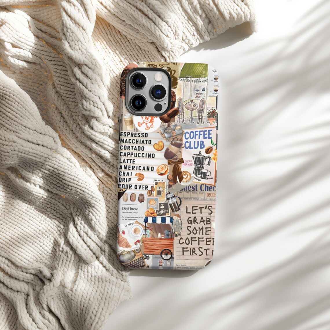 Coquette Coffee Collage Phone Case, Gift for Coffee Lovers, Beige ...