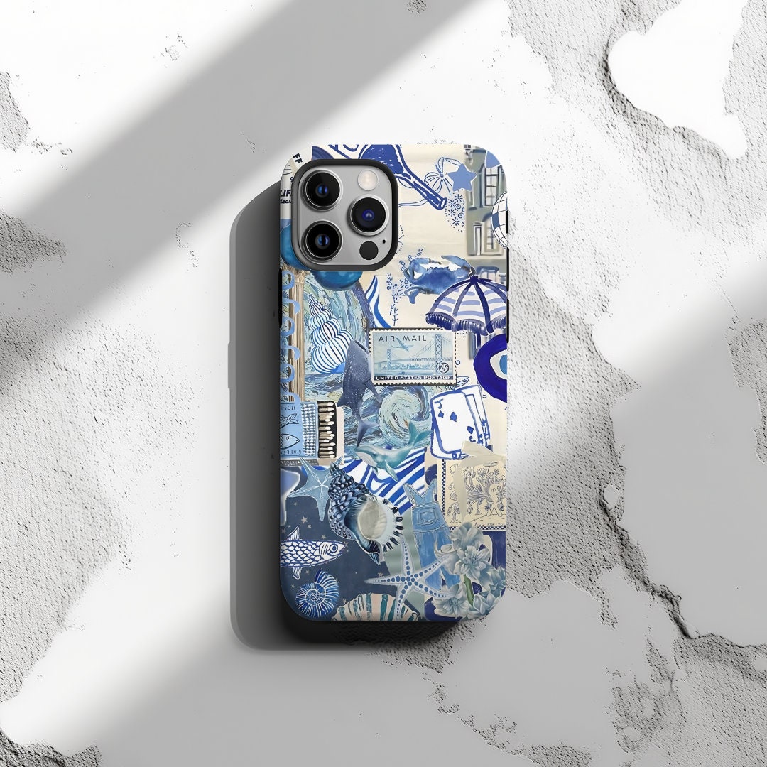 Blue Ocean Coquette Collage Phone Case, Coastal Vibes, Cute and Preppy ...