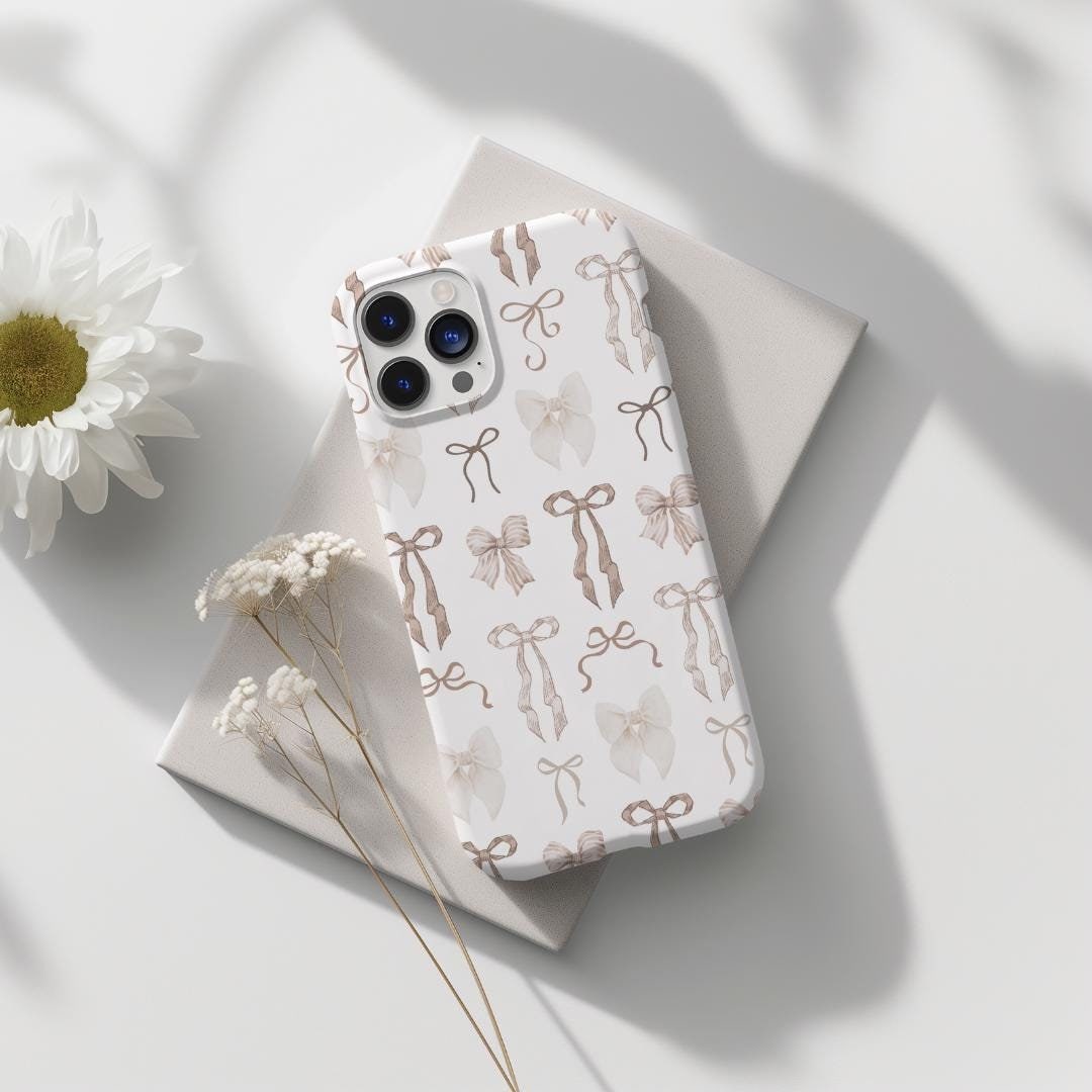 Soft Beige Coquette Phone Case, Bow Phone Case, Soft Girl Aesthetic ...