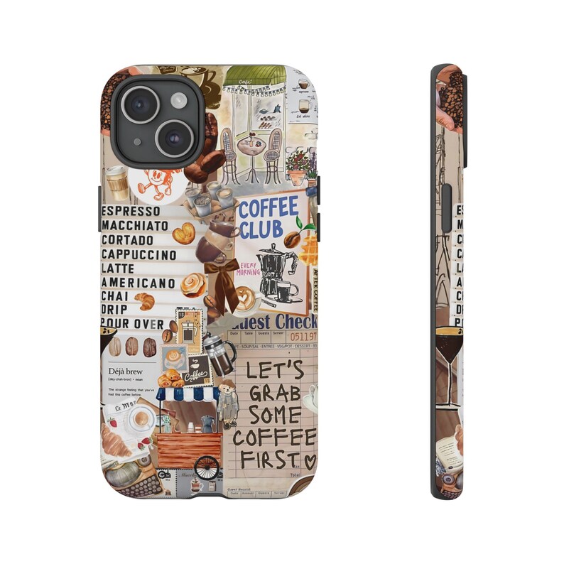Coquette Coffee Collage Phone Case, Gift for Coffee Lovers, Beige ...