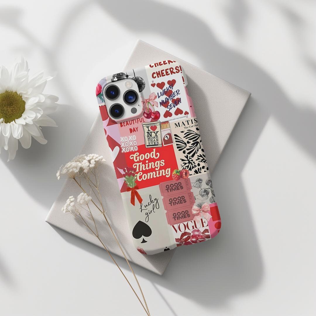 Red Positive Affirmation Collage Phone Case, Coquette Scrapbook, Cute ...