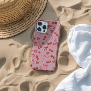 Coquette Cherry Phone Case, Cute Bow Phone Case, Dainty Aesthetic ...