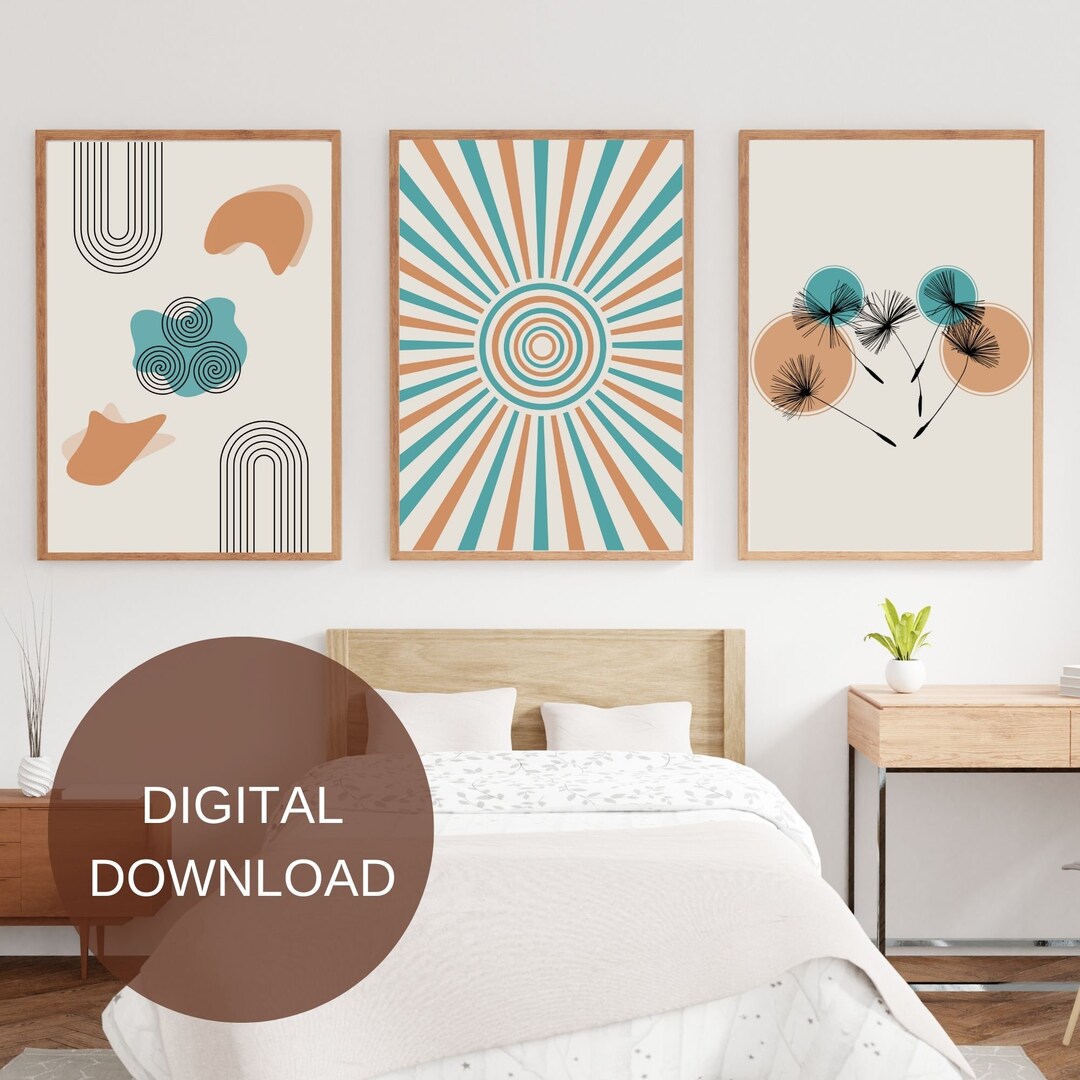 No 1: Minimalist Digital Print, Set of 3 Prints, Boho Geometric Pastel ...