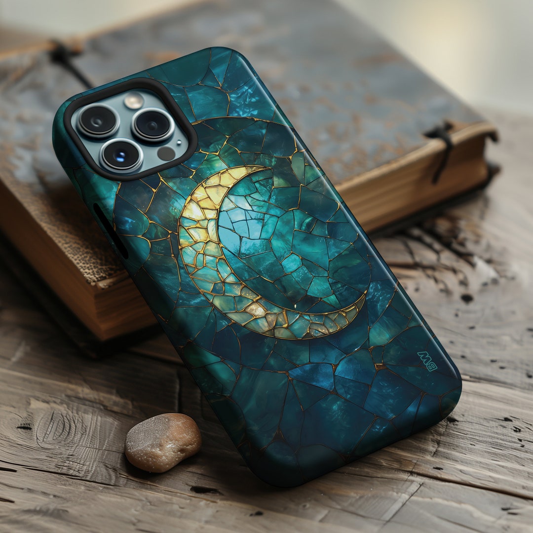 Crescent Moon Stained Glass Aesthetic Phone Case for iPhone 15 14 13 12 ...