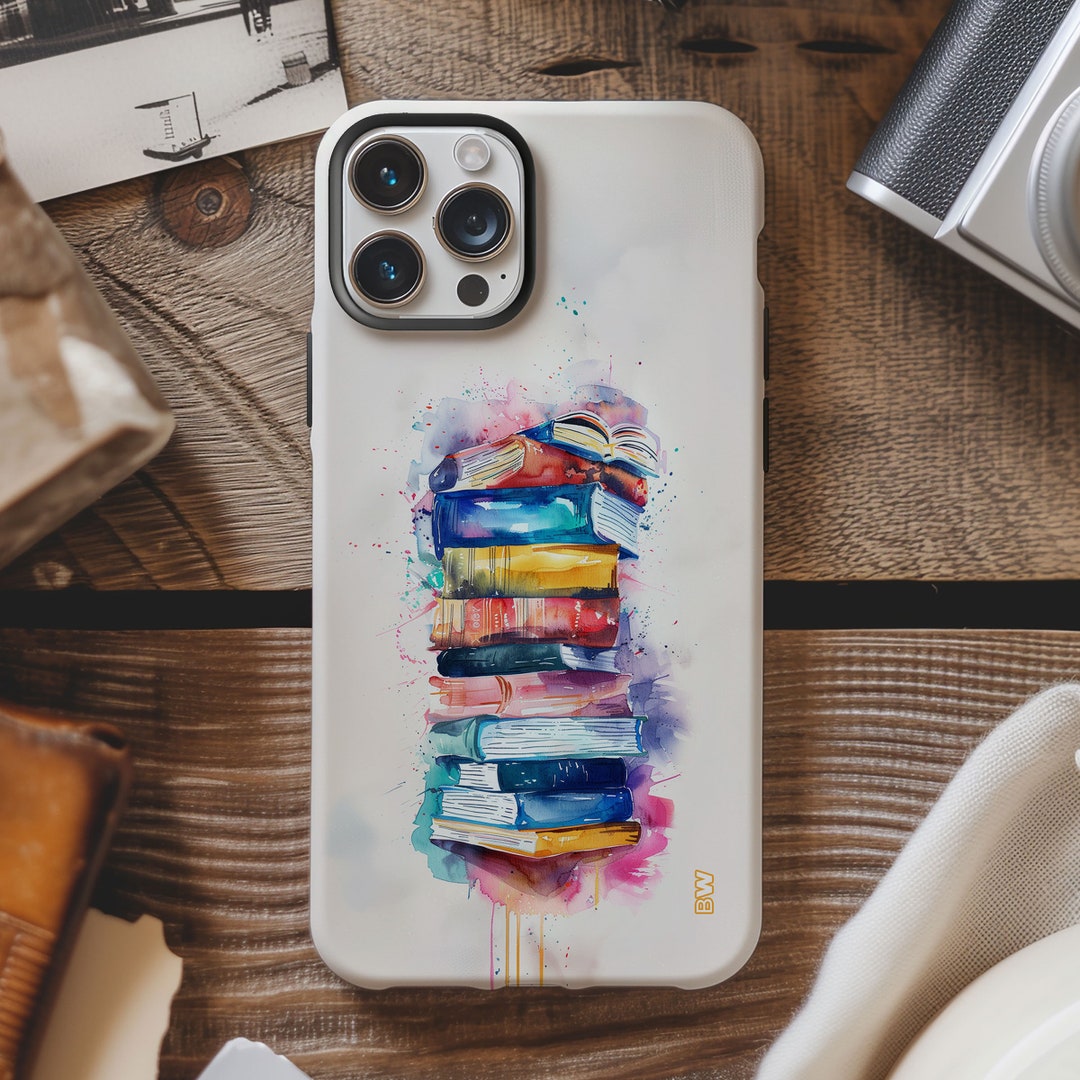 Watercolor Bookstack Bookish Phone Case Gift for Book Lovers for iPhone 15 14 13 12 11 Pro Max X ...