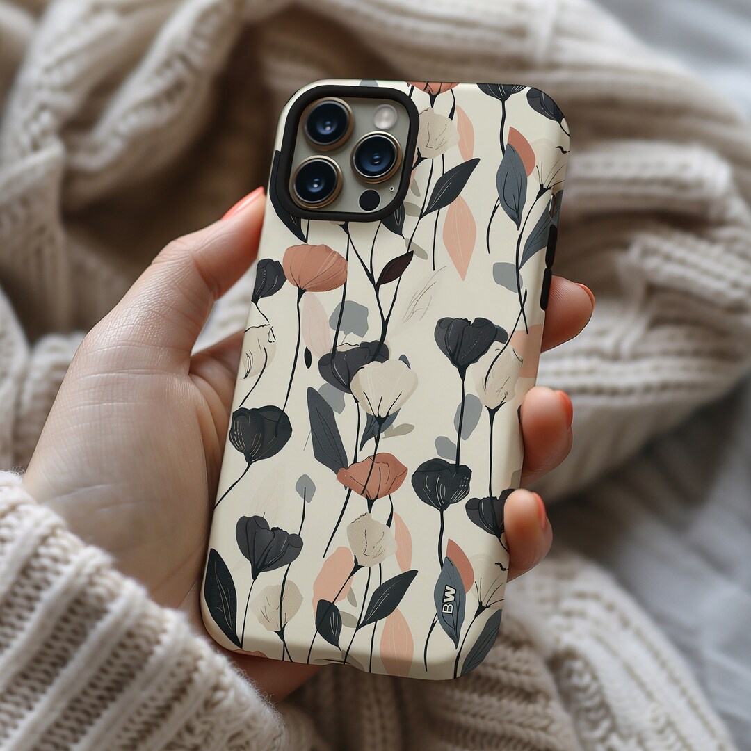 Cream Faded Floral Aesthetic Phone Case Cover for iPhone 15 14 13 12 11 ...