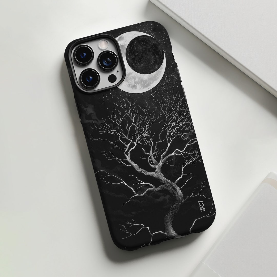 Crescent Moon and Tree Gothic Aesthetic Phone Case for iPhone 8 X XR XS ...
