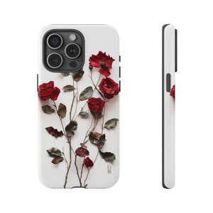 Red Roses on White Pressed Flower Print Phone Case for iPhone 8 X XR XS ...