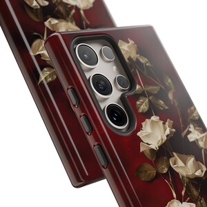 White Roses on Red Pressed Flower Print Phone Case for iPhone 15 14 13 ...