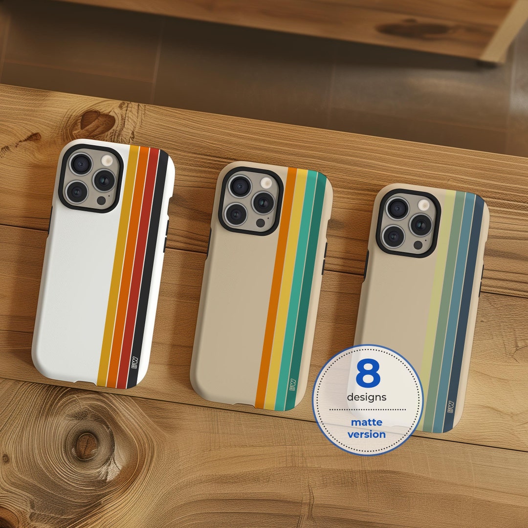 Vintage 70s Vertical Matte Retro Stripes Phone Case for iPhone 16 15 14 ...