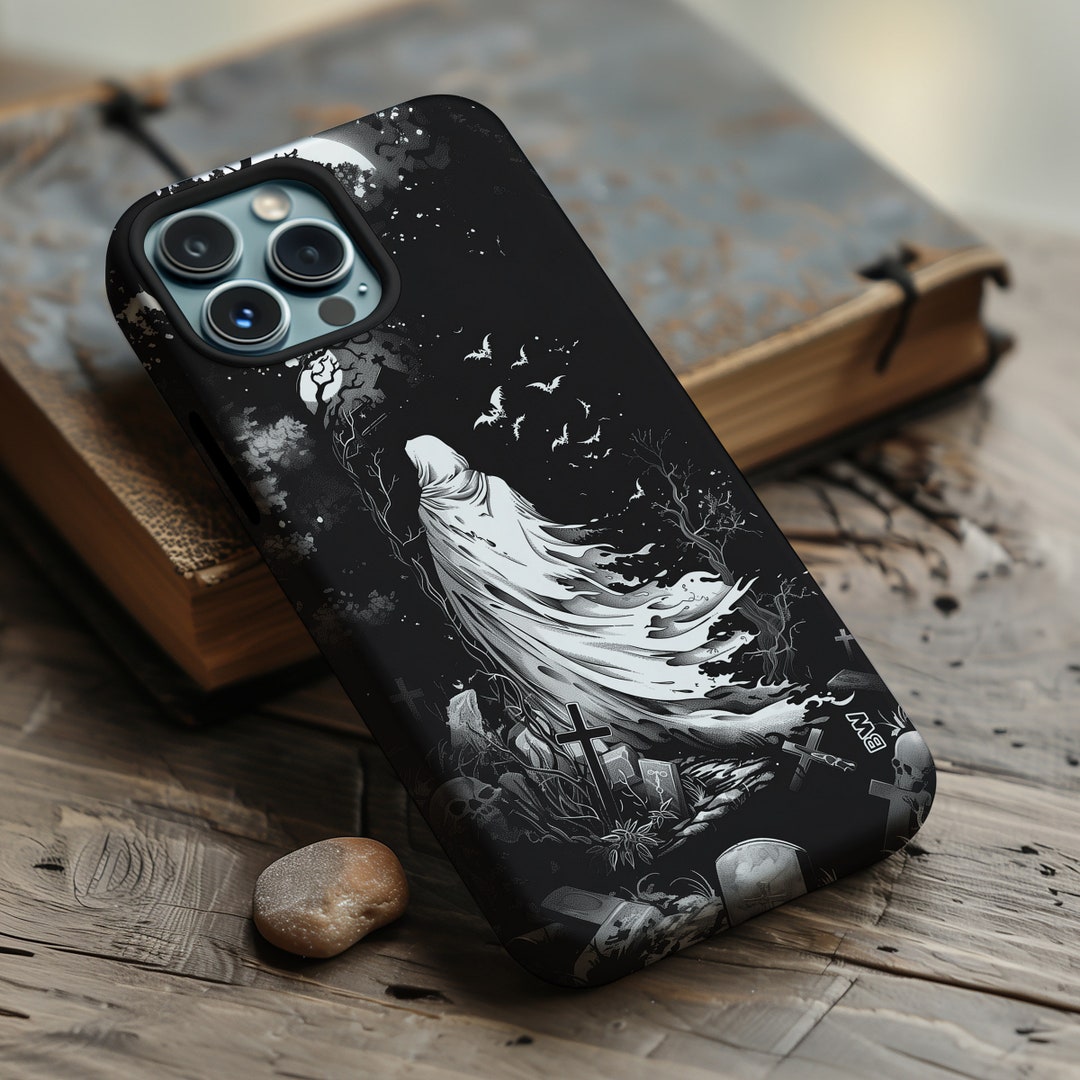 Ghost in Graveyard Creepy Gothic Halloween Phone Case for iPhone 16 15 ...