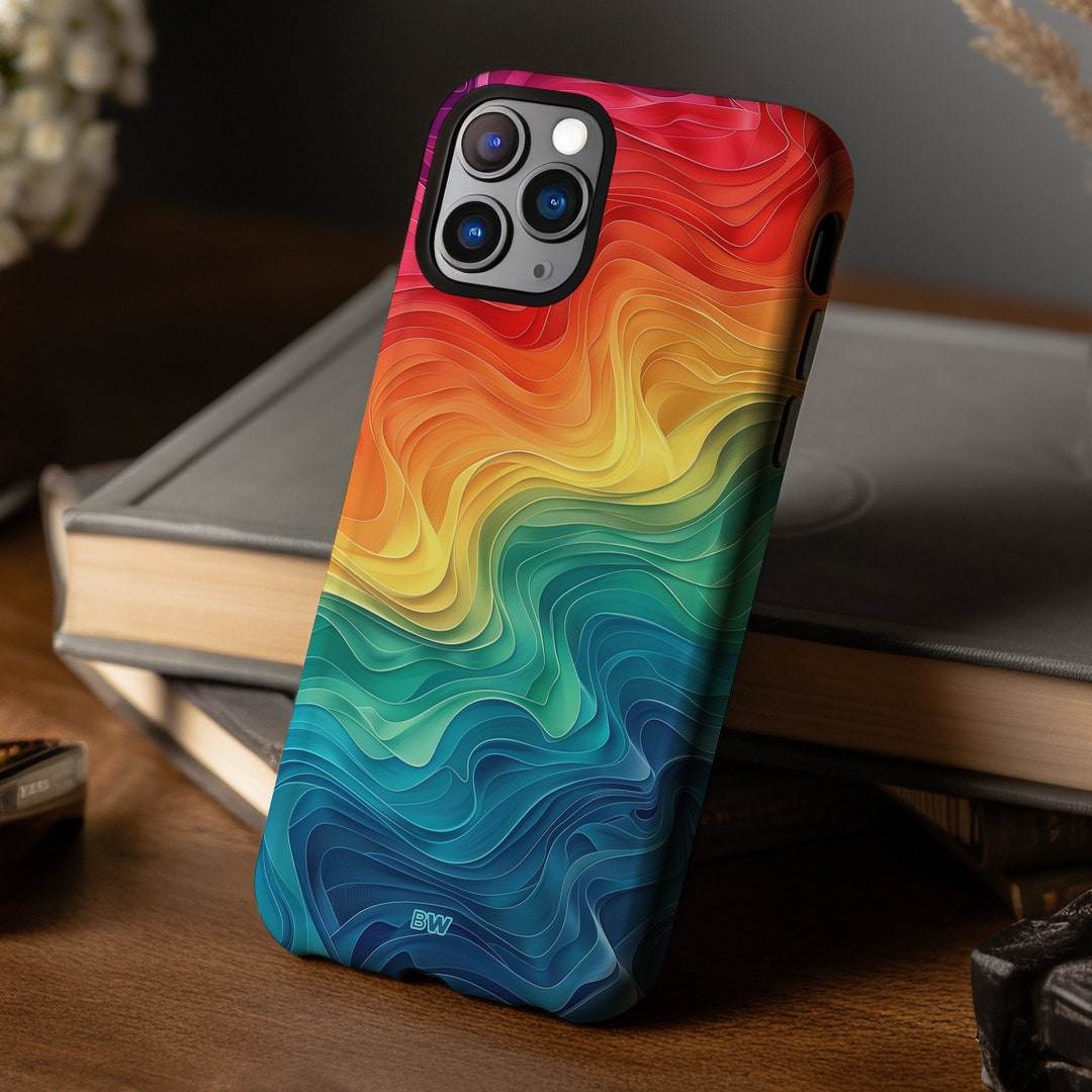 Rainbow Wave Modern Aesthetic Abstract Case Cover for iPhone 15 14 13 ...