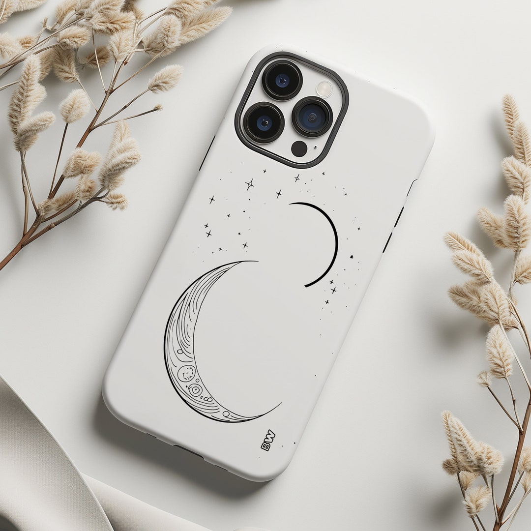 Crescent Moon on White Boho Aesthetic Phone Case for iPhone 15 14 13 12 ...