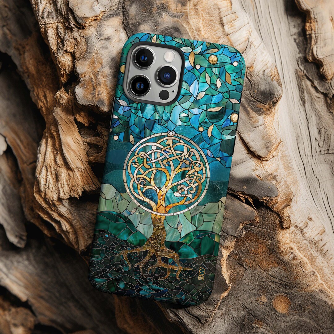 Celtic Tree of Life Stained Glass Mosaic Phone Case for iPhone 15 14 13 ...