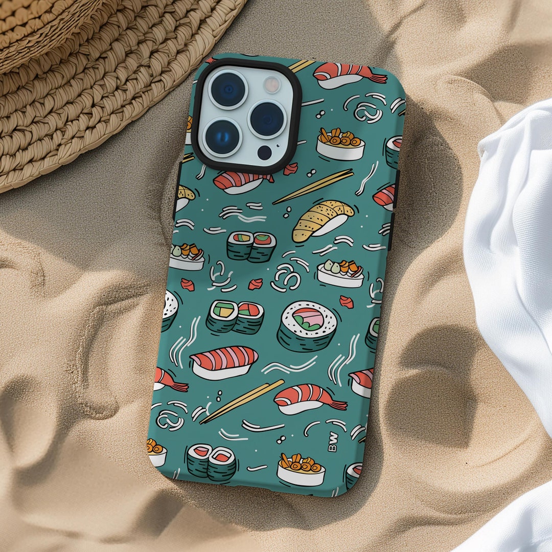 Sushi and Noodle Pattern on Teal Aesthetic Phone Case for iPhone 8 X XR ...