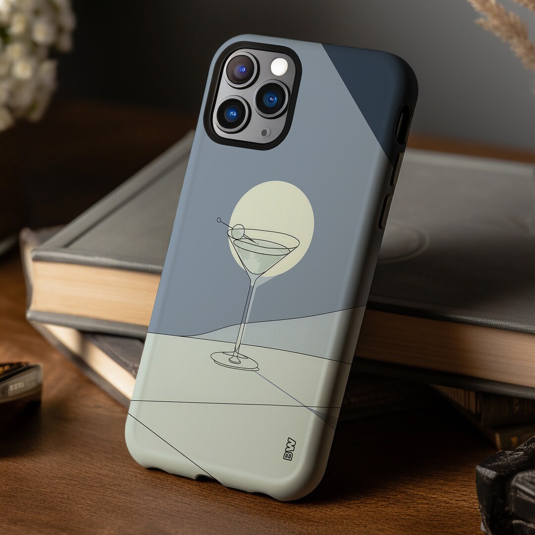 Martini Cocktail on Blue Boho Aesthetic Phone Case for iPhone 15 14 13 ...