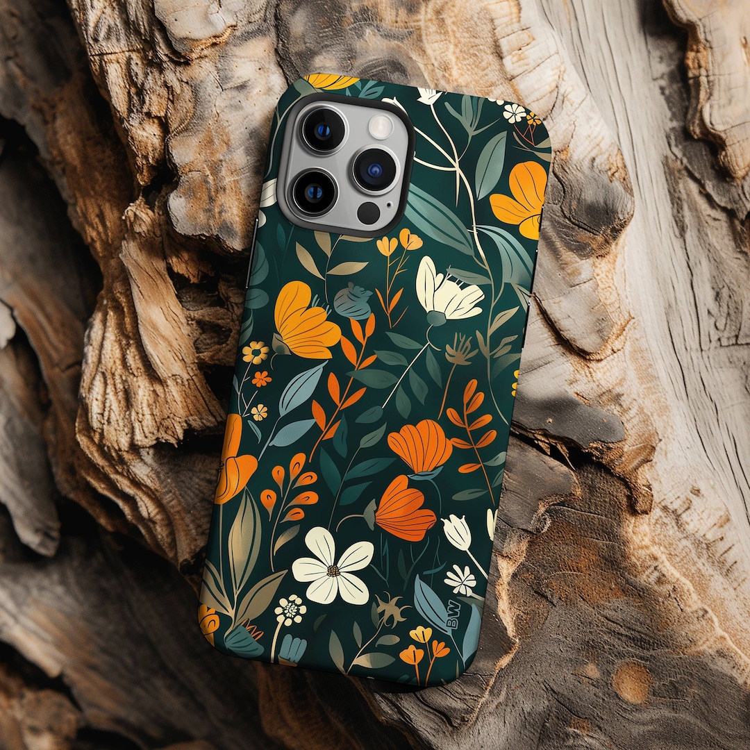 Orange and Green Botany Aesthetic Flower Phone Case for iPhone 8 X XR ...