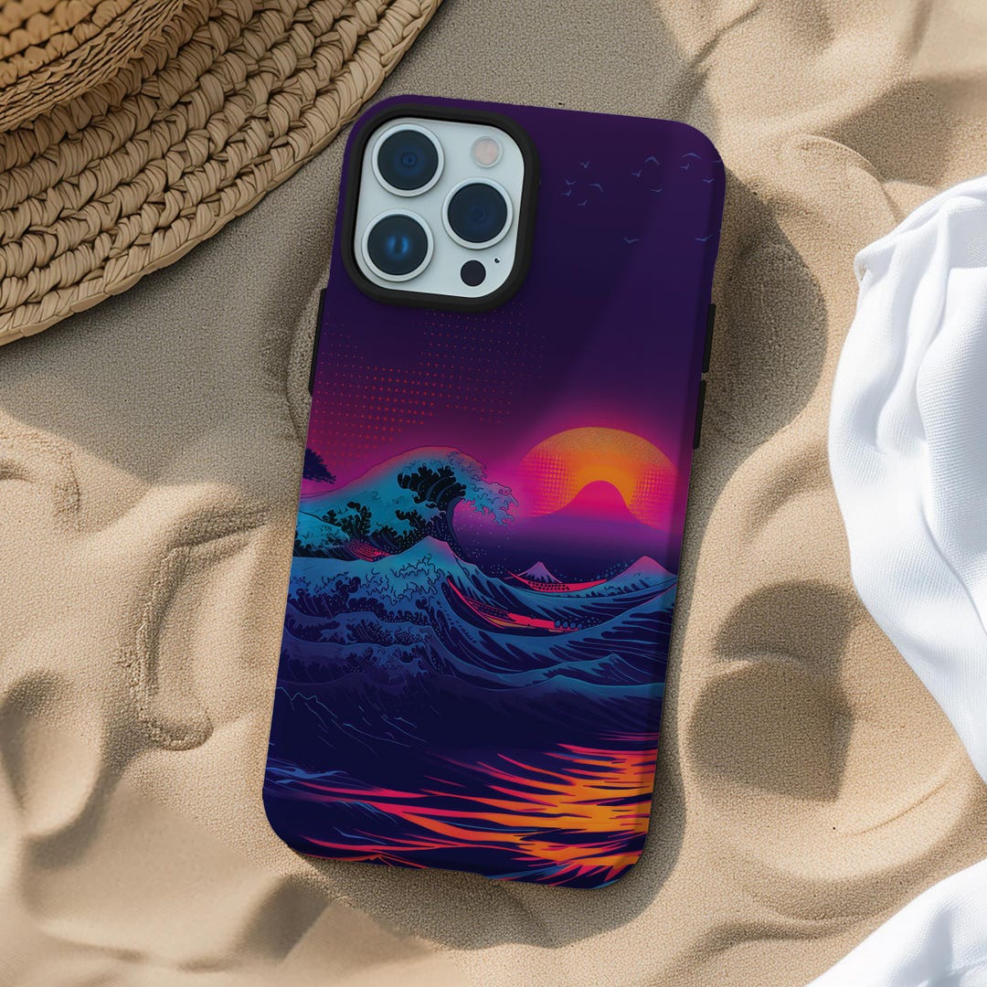 Synthwave off Kanagawa Retro 80s Aesthetic Phone Case for iPhone 16 15 ...