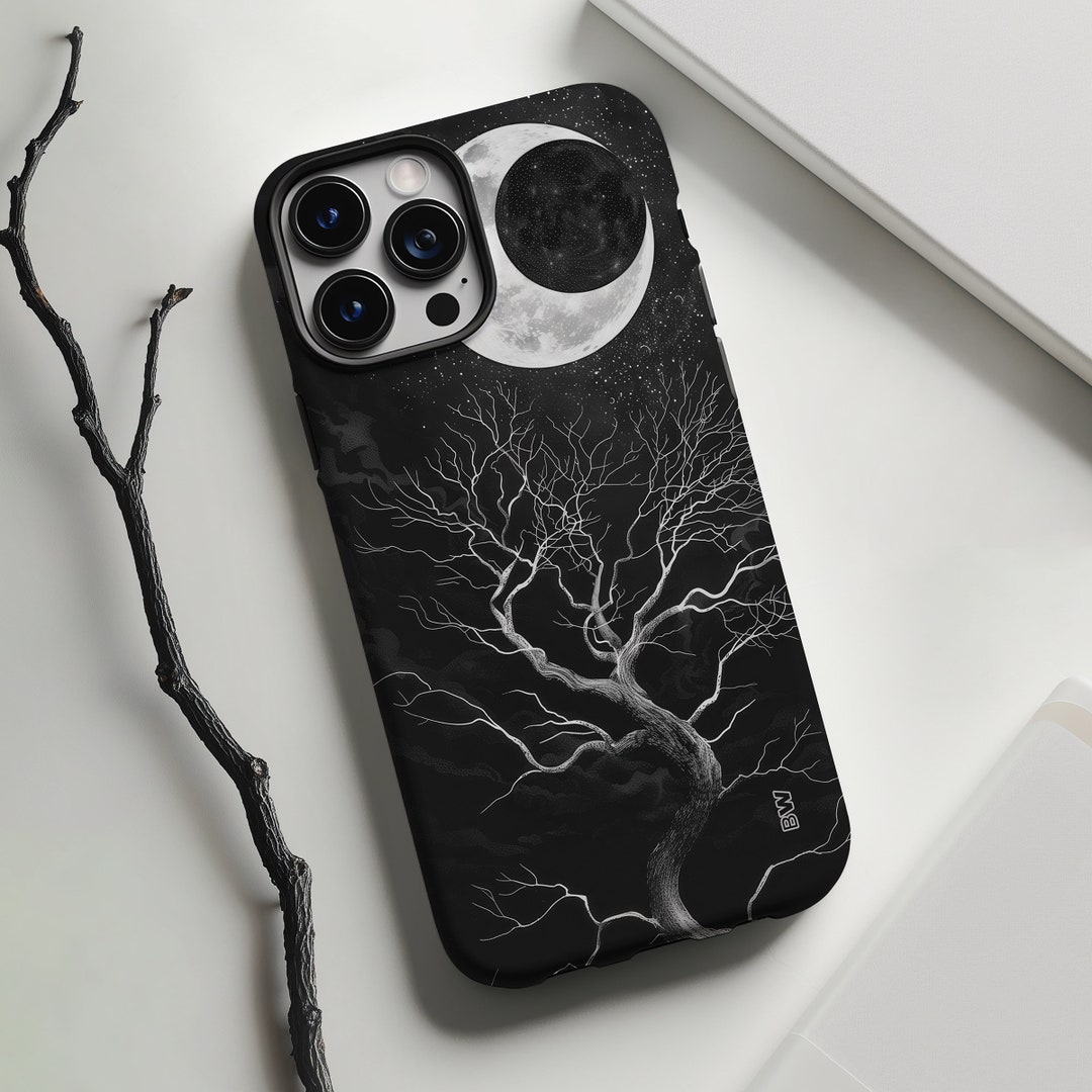 Crescent Moon and Tree Gothic Aesthetic Phone Case for iPhone 8 X XR XS ...