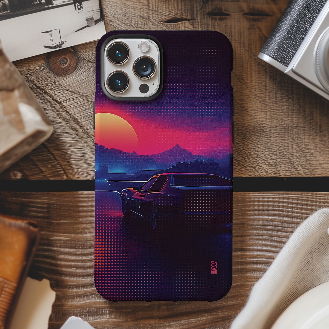Synthwave Muscle Car Retro 80s Aesthetic Phone Case for iPhone 15 14 13 ...