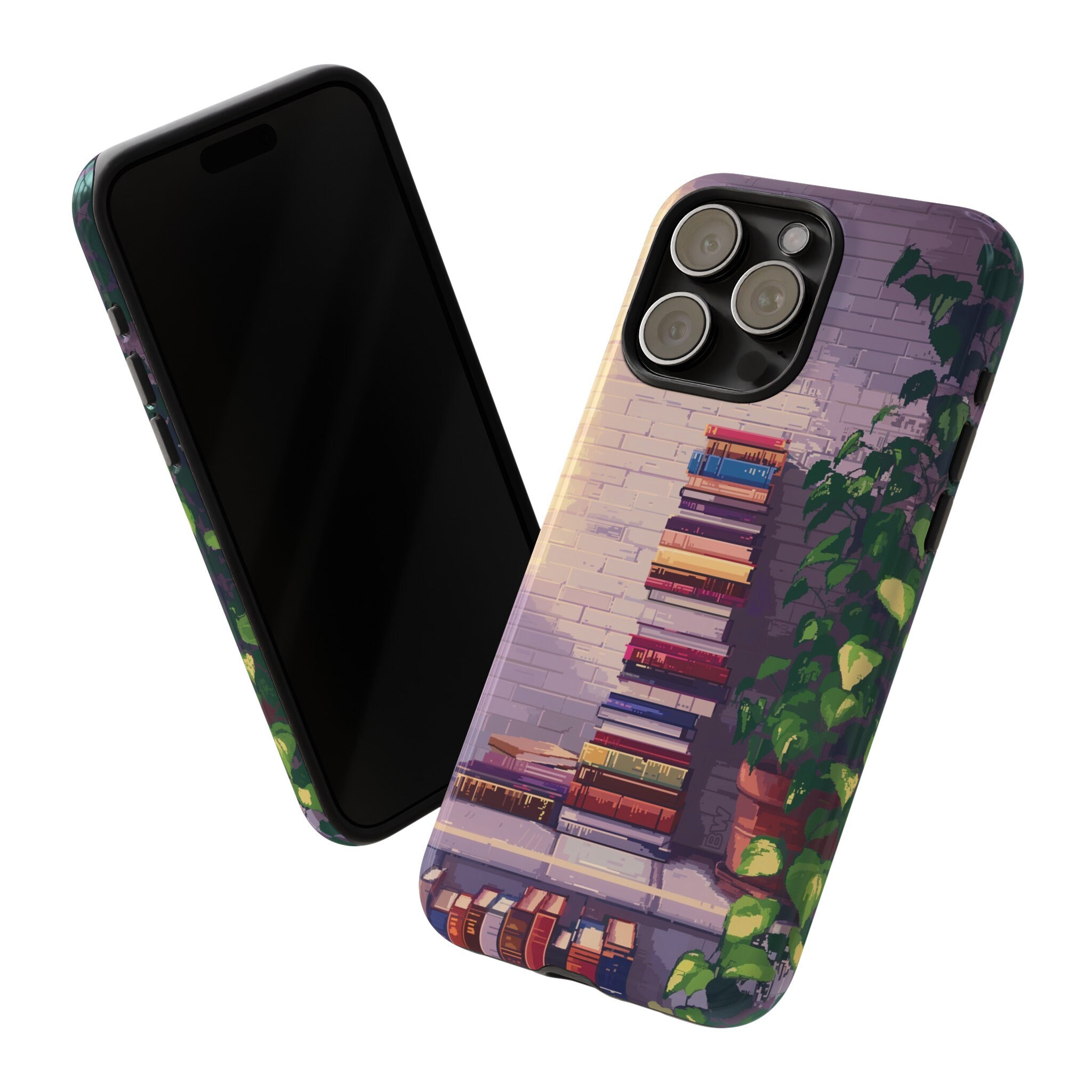Retro Pixel Art Bookstack Phone Case Gift for Book Lovers for iPhone 15 ...
