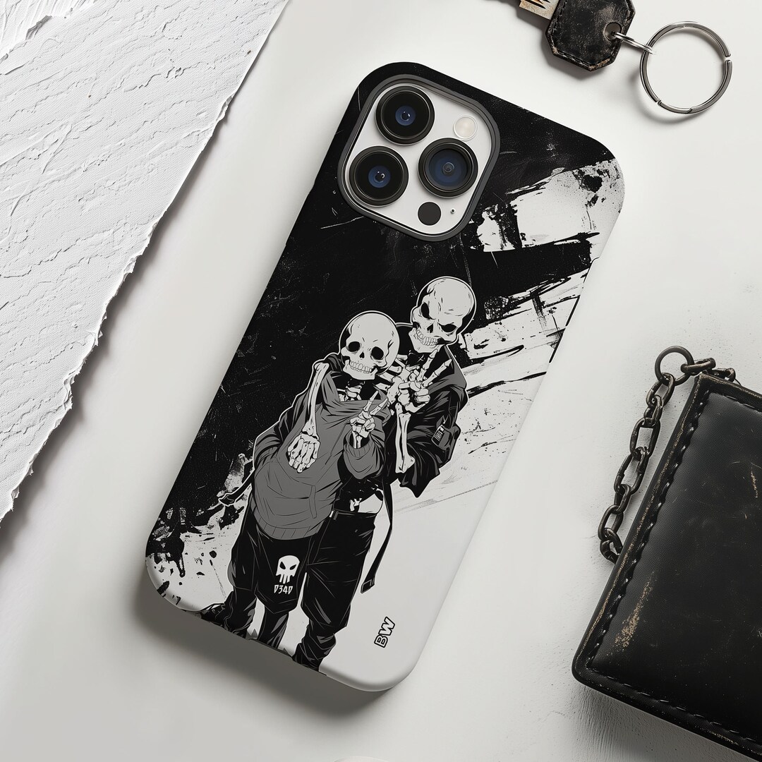 Peace Sign Skeletons Grungy Goth Skater Phone Case for iPhone 15 14 13 ...