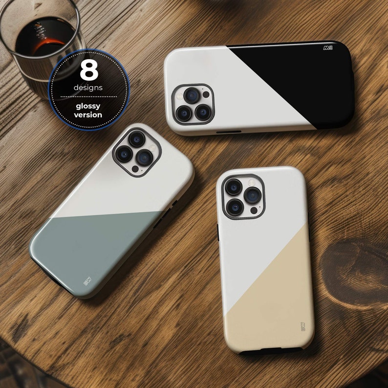 Minimalist Diagonal Two-tone Glossy Phone Case Cover for iPhone 15 14 ...