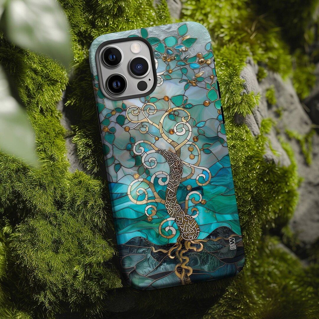 Celtic Tree of Life Stained Glass Mosaic Phone Case for iPhone 15 14 13 ...