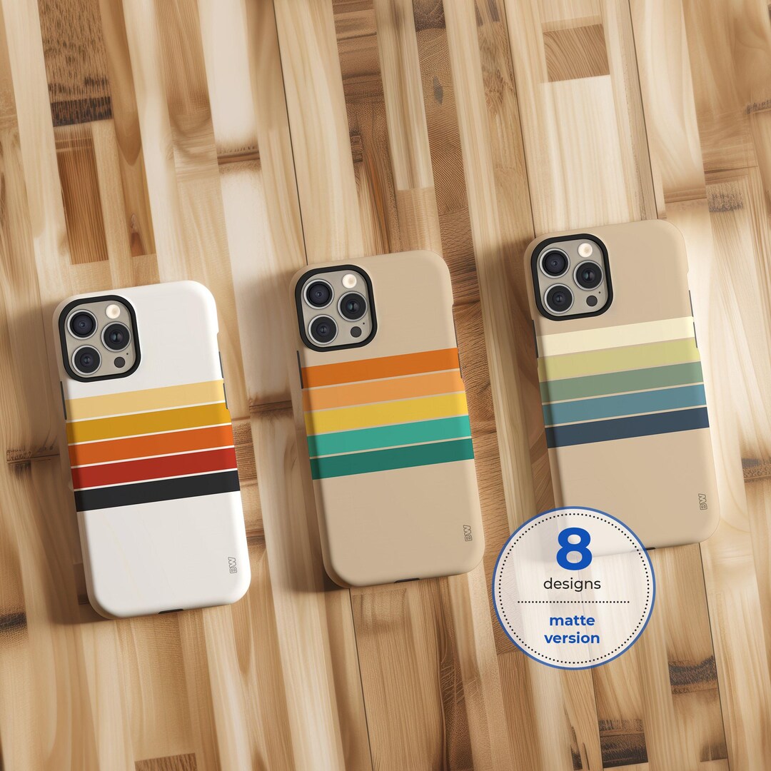Vintage 70s Horizontal Matte Retro Stripes Phone Case for iPhone 16 15 ...