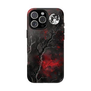 Full Moon Bloody Tree Gothic Aesthetic Phone Case for iPhone 16 15 14 ...