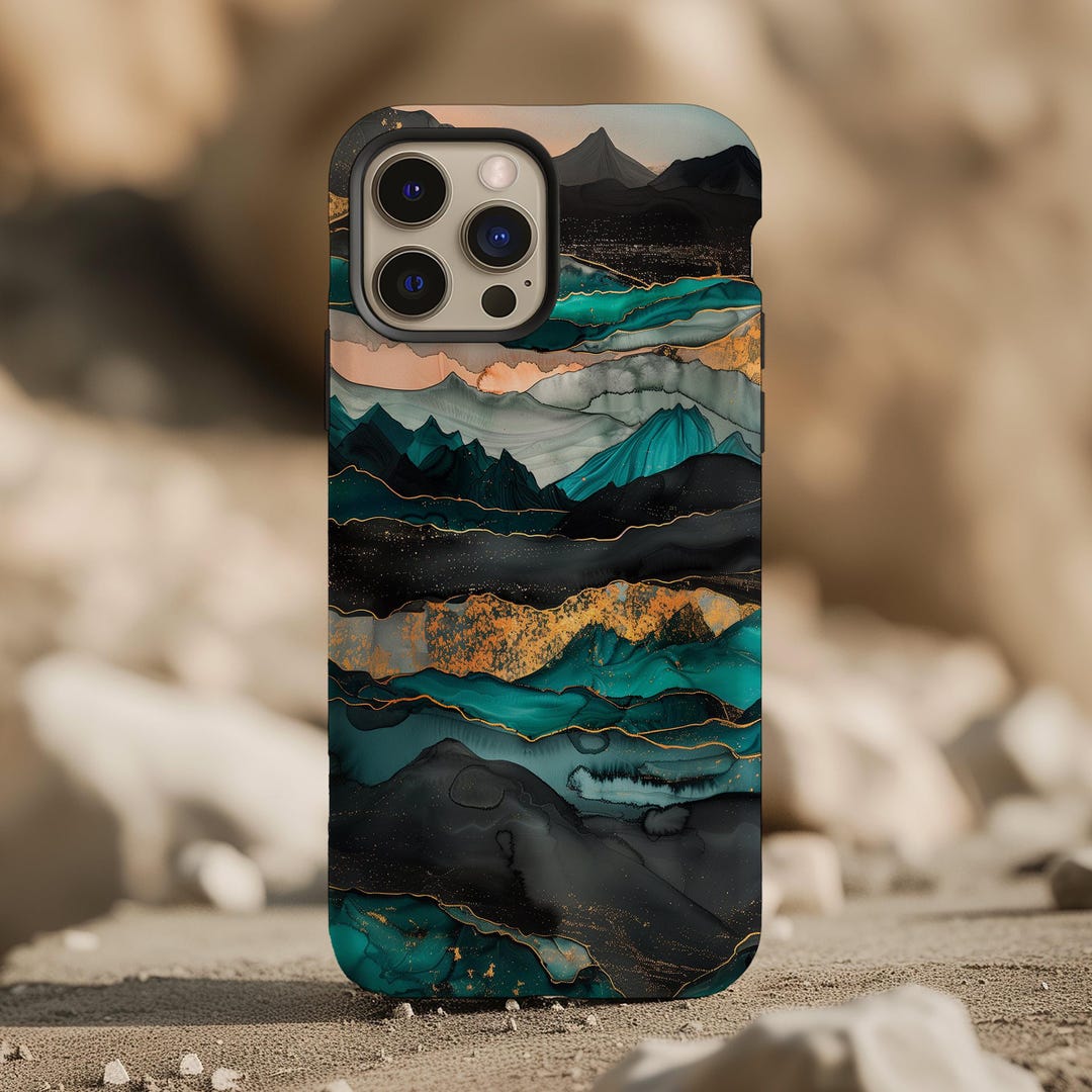 Topaz Charcoal and Gold Marble Ink Swirl Phone Case for iPhone 17 16 15 ...