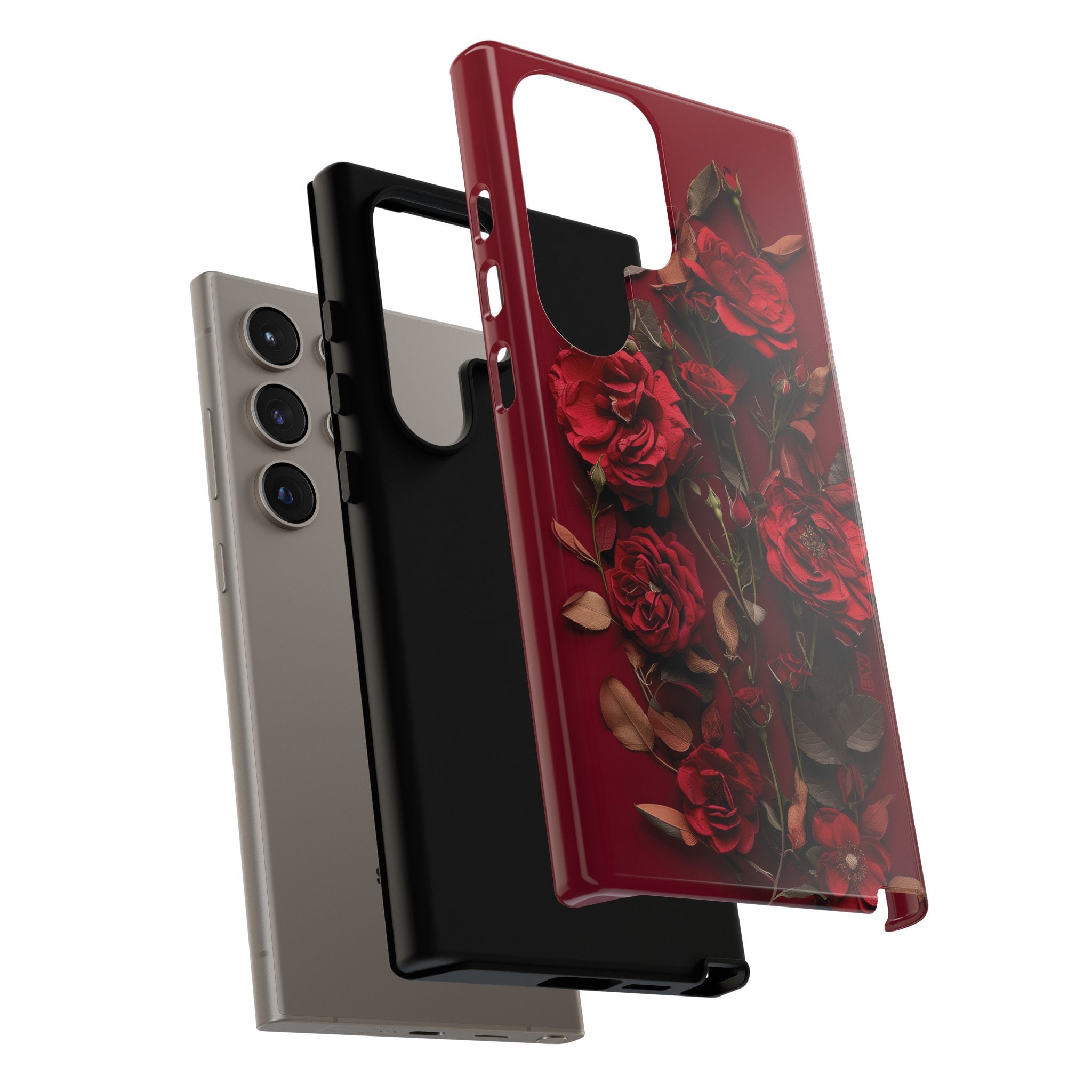 Red Roses on Red Pressed Flower Print Phone Case for iPhone 15 14 13 12 ...