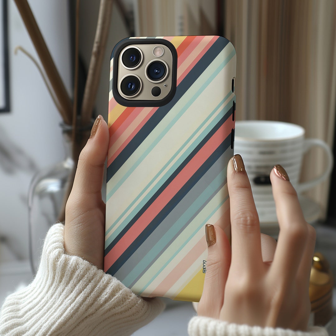 Diagonal Pastel Spectrum Retro Stripes Phone Case for iPhone 15 14 13 ...