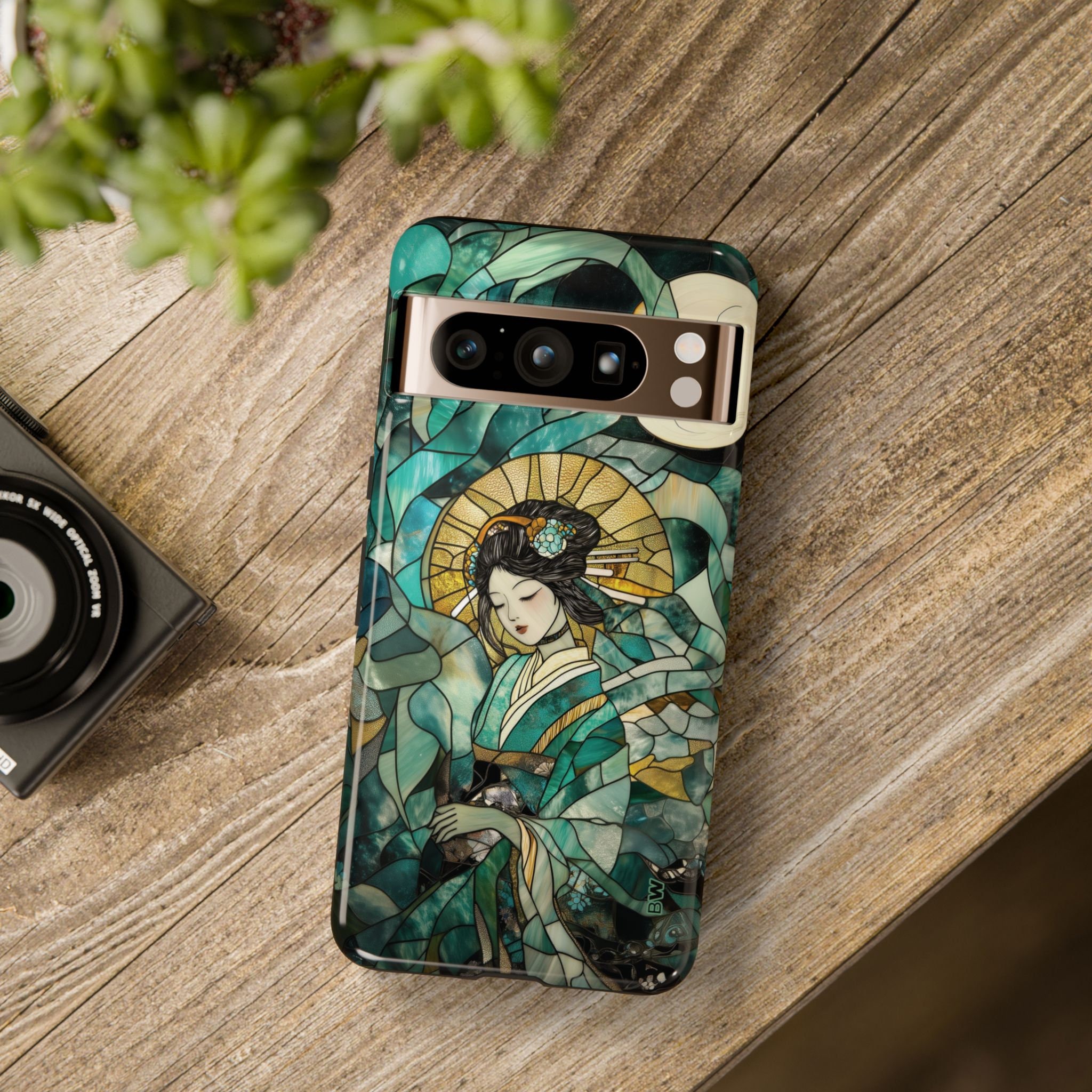 Elegant Geisha Stained Glass Aesthetic Phone Case for iPhone 15 14 13 ...