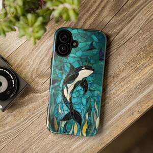 Majestic Orca Stained Glass Aesthetic Whale Phone Case for iPhone 16 15 ...